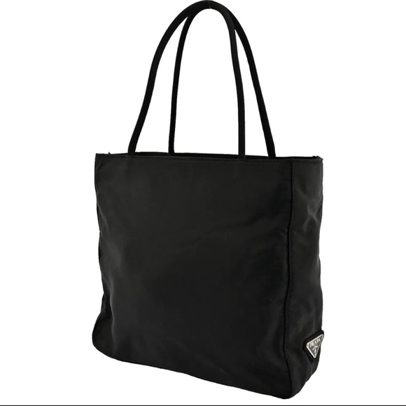 Prada | Bags | Prada Nylon Leather Hand Tote Bag Black Italy | Poshmark